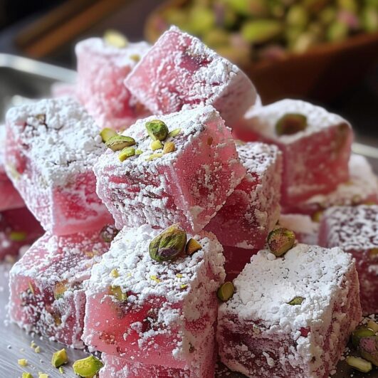 Traditional Turkish Delight with Rosewater and Pistachios