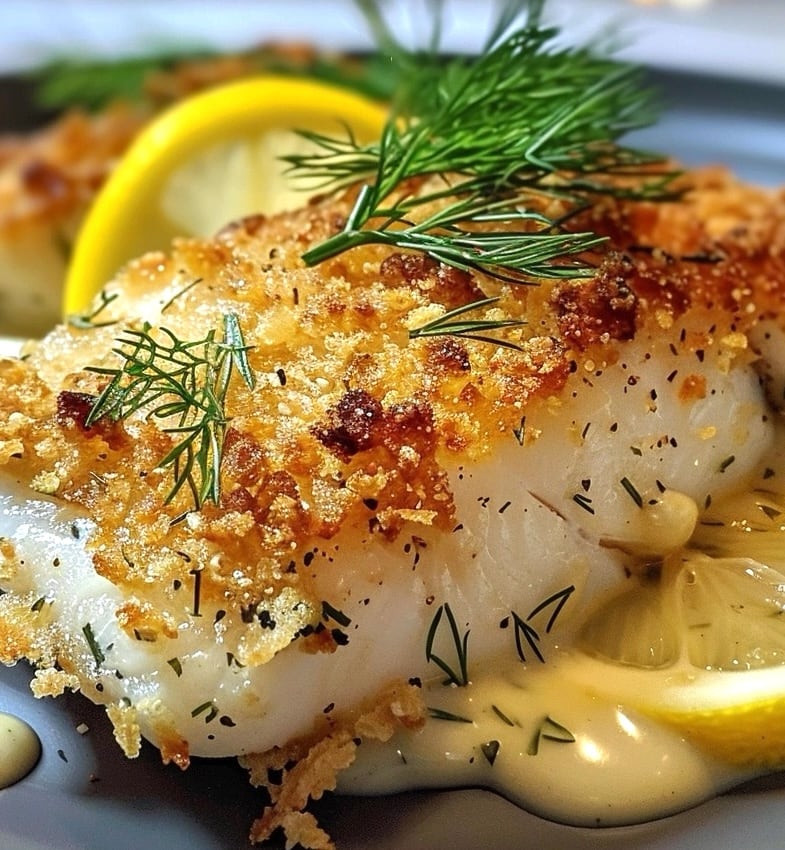 PANKO-CRUSTED FISH WITH LEMON DILL SAUCE