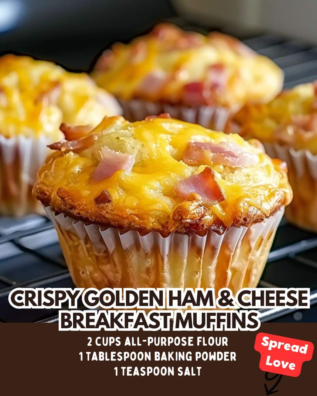 Crispy Golden Ham & Cheese Breakfast Muffins