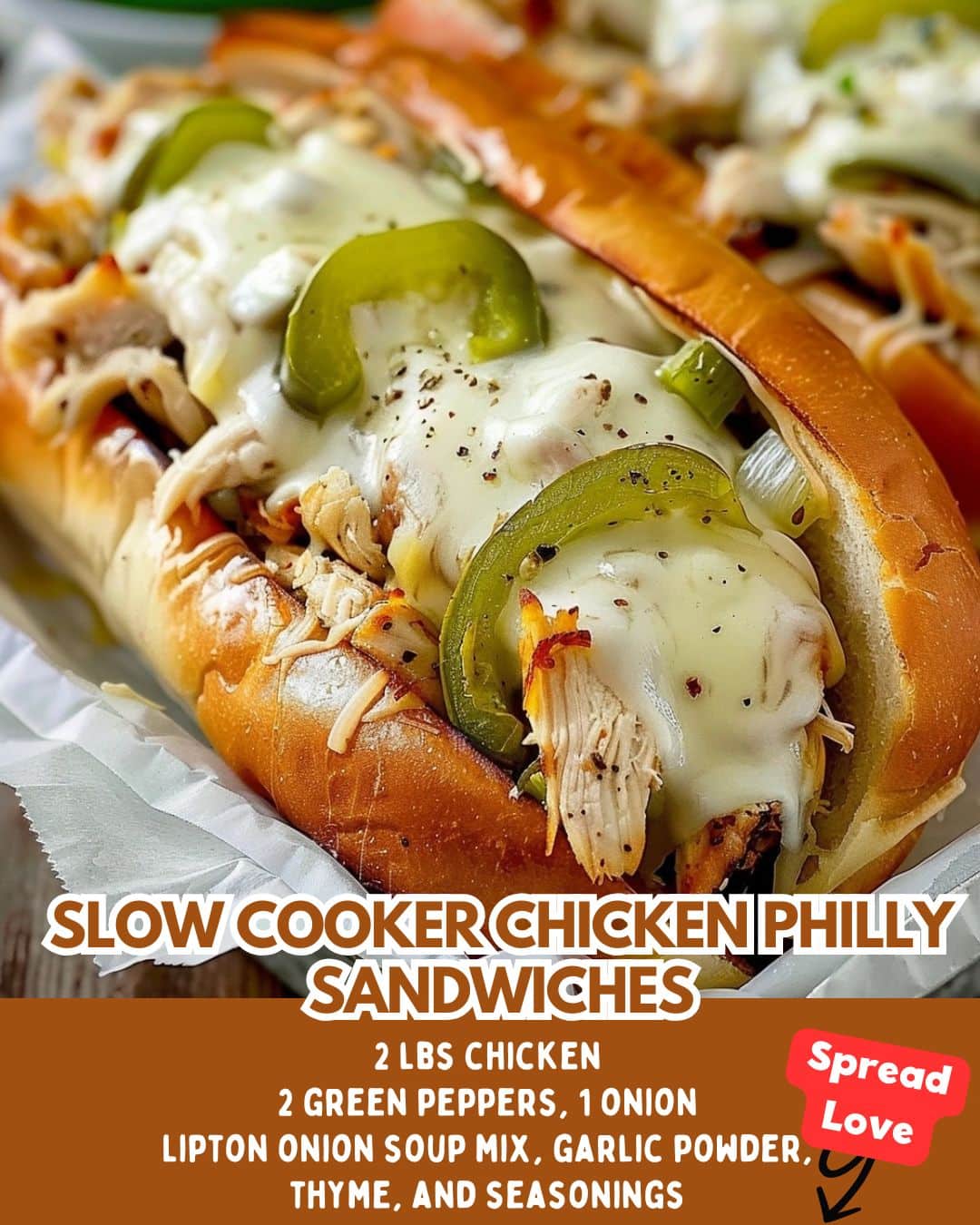 Slow Cooker Chicken Philly Sandwiches