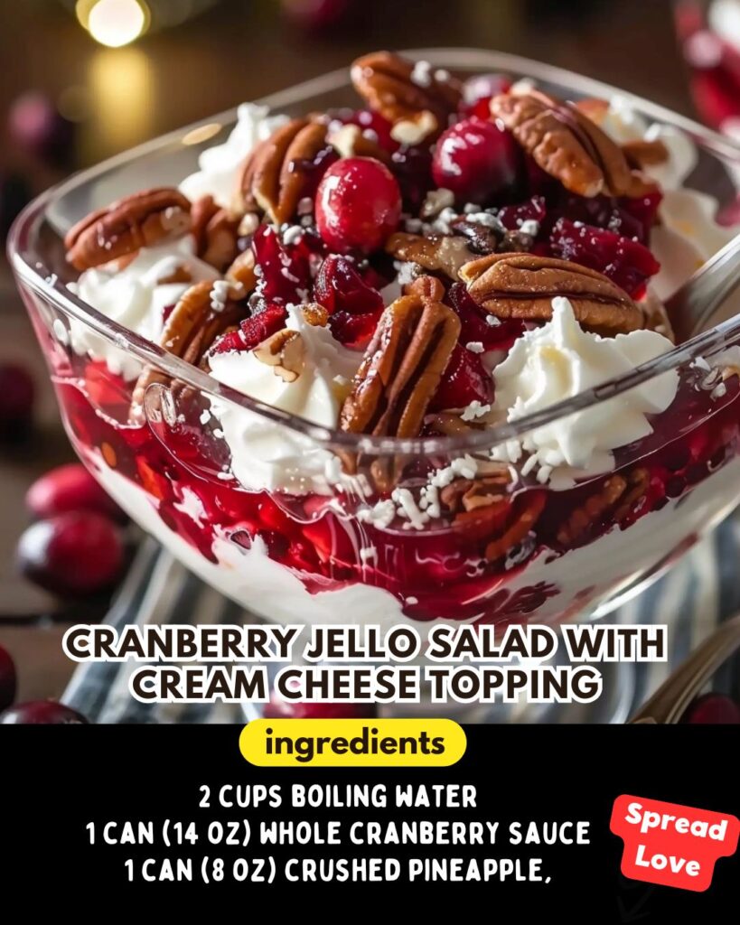 Cranberry Jello Salad with Cream Cheese Topping